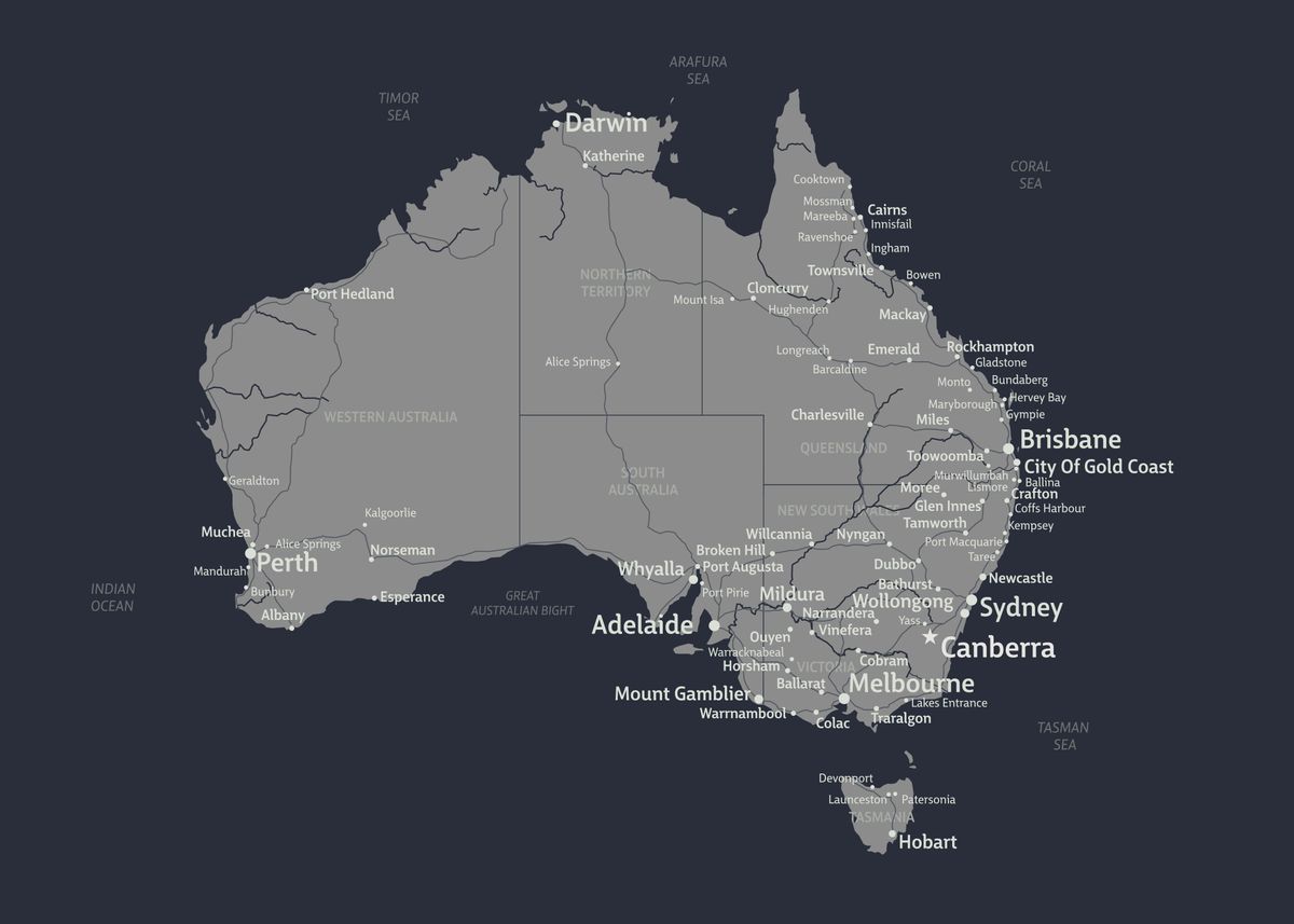 'AUSTRALIA Map Dark version' Poster, picture, metal print, paint by ...