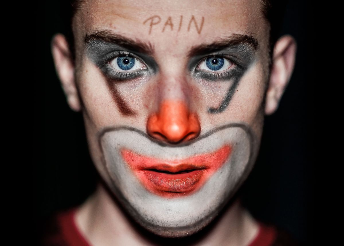 'Pain on clowny face horror' Poster, picture, metal print, paint by ...