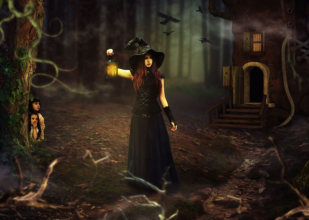 'Witch with children' Poster, picture, metal print, paint by Donma Art ...