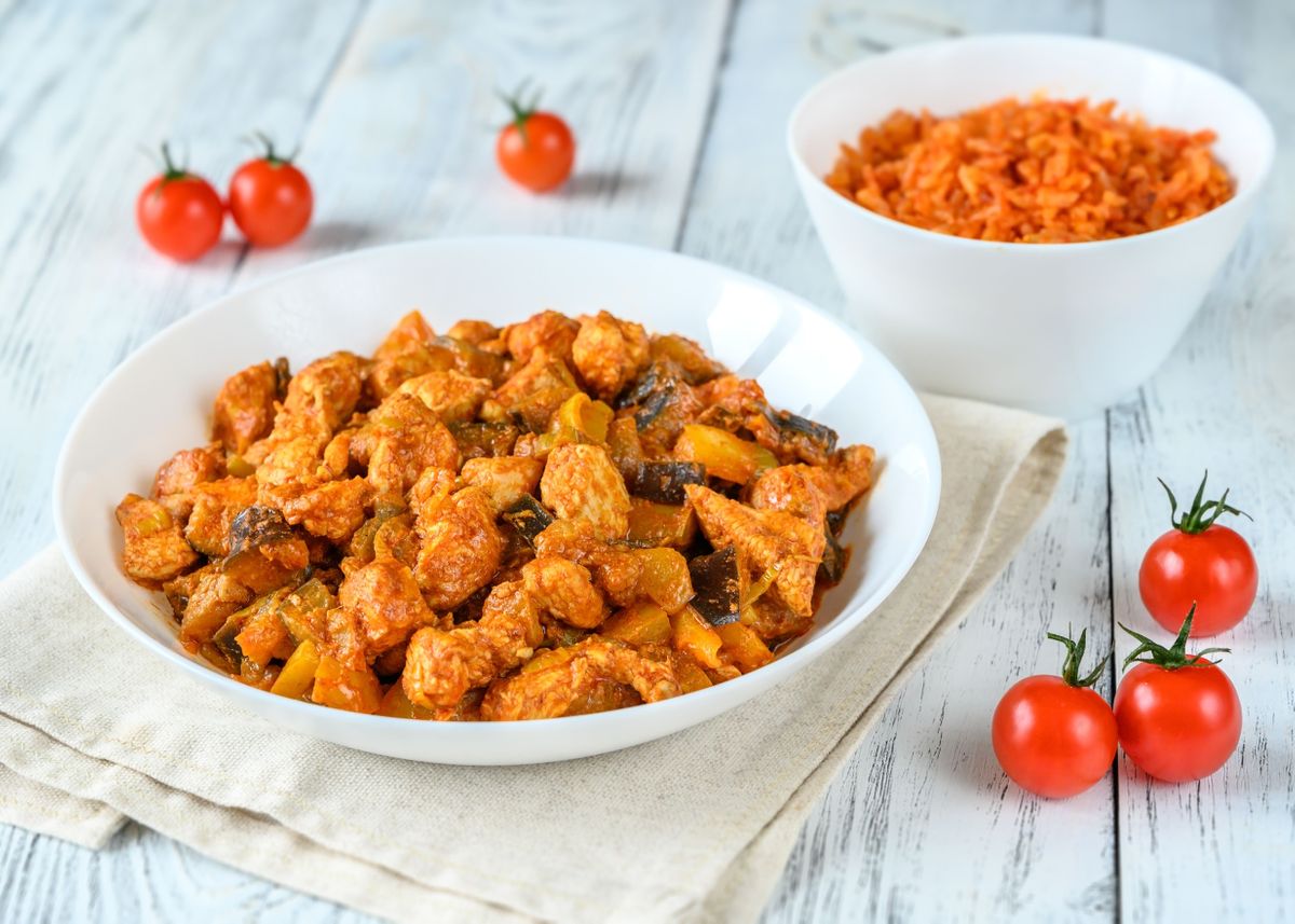 'Bowl of red chicken curry' Poster, picture, metal print, paint by ...