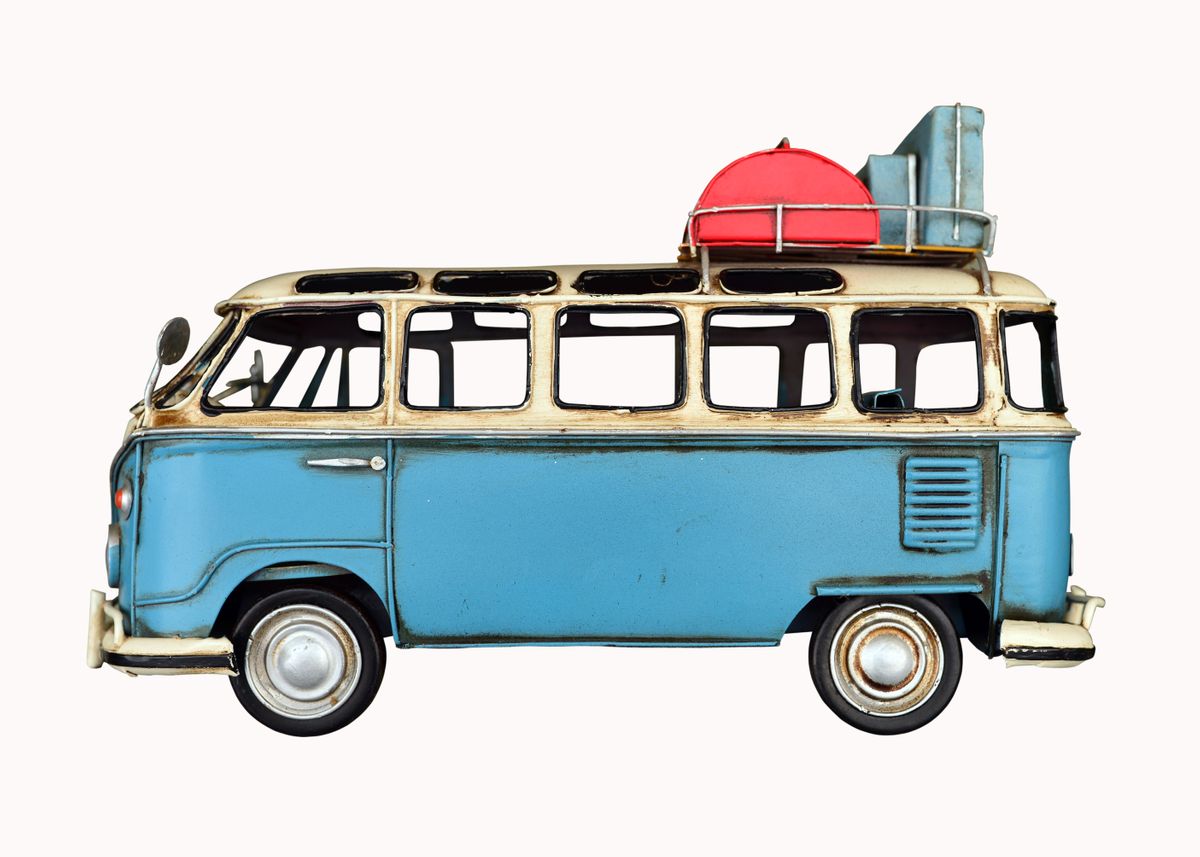 'vintage blue van toy' Poster, picture, metal print, paint by ...