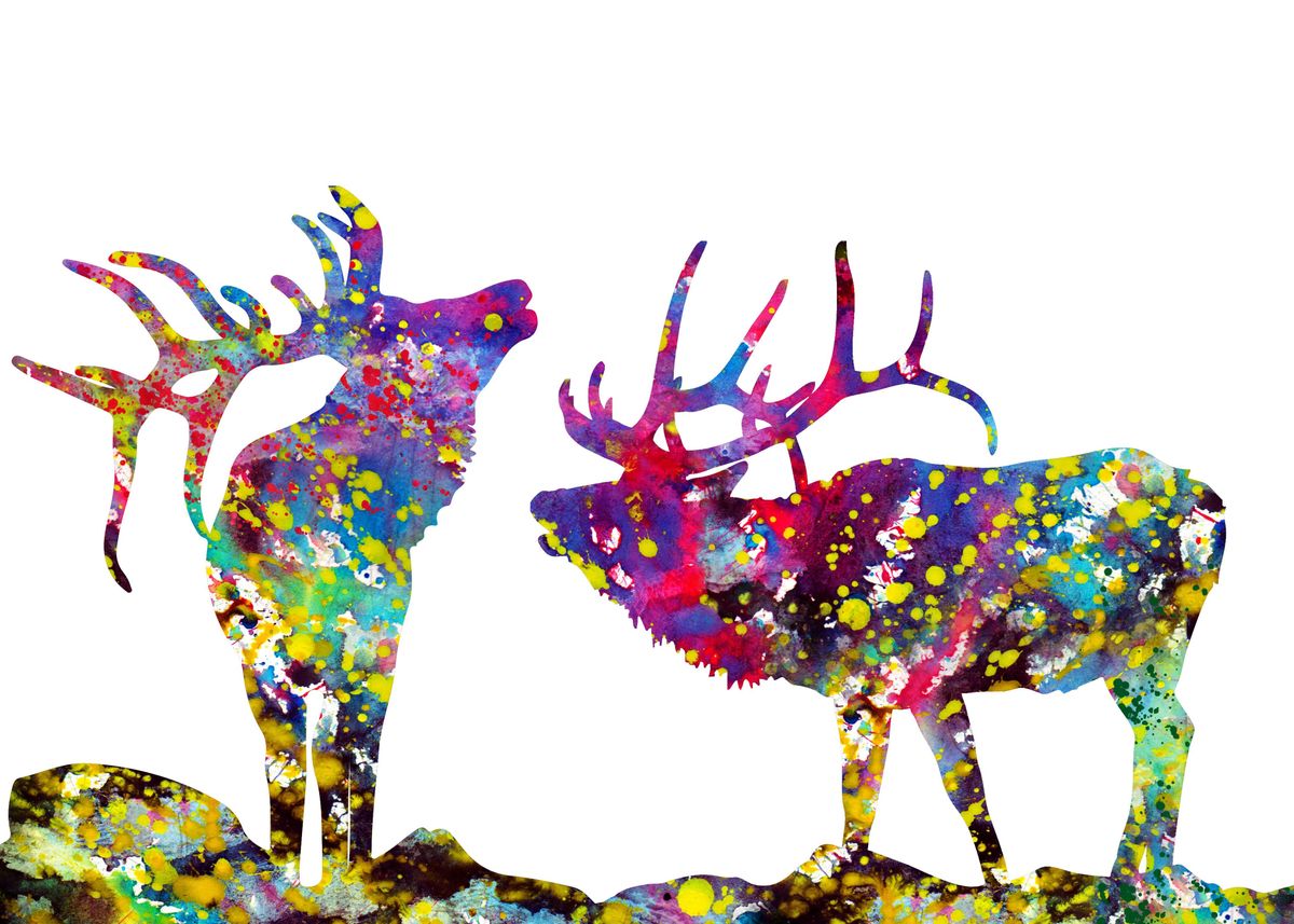 'Two Stags' Poster by Erzebet Prikel | Displate