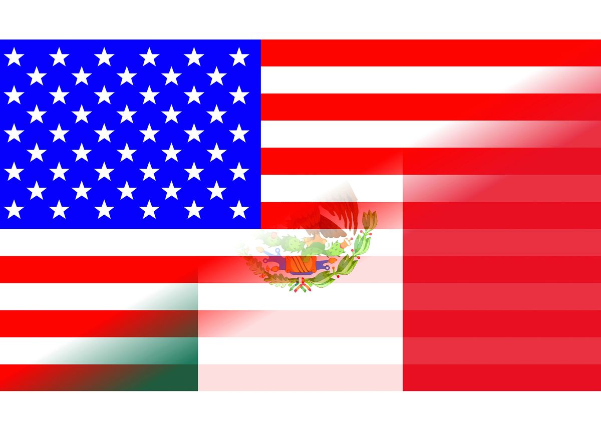'USA And Mexican Flag Blend' Poster, picture, metal print, paint by ...