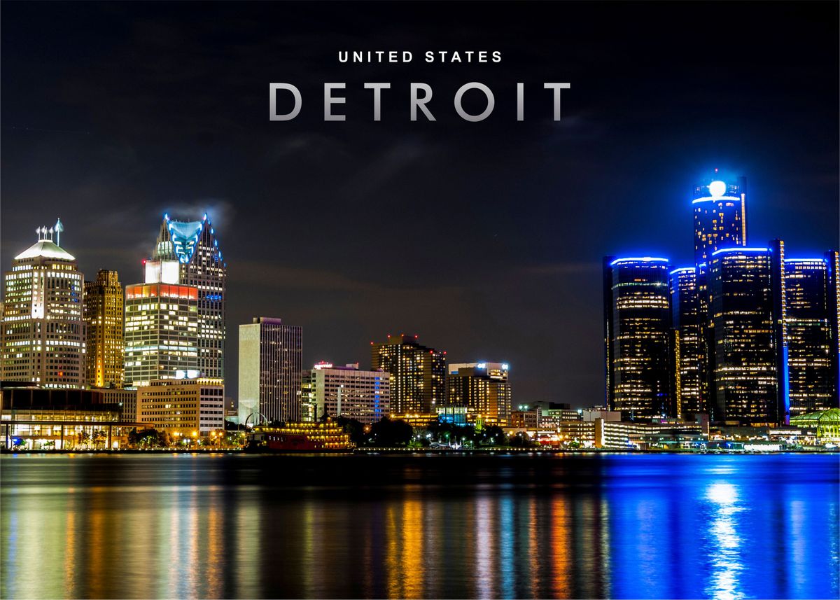 ' Detroit night view' Poster, picture, metal print, paint by Ez ...