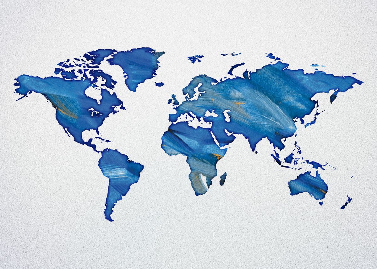 'Blue World Map 01' Poster, picture, metal print, paint by Aloke Design ...