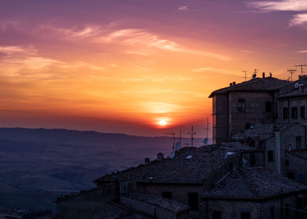 'Sunset over Volterra' Poster, picture, metal print, paint by Josh Tu ...