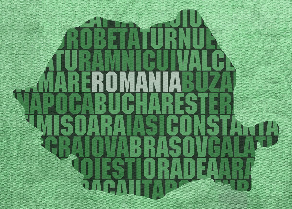 'Romania Country Word Map' Poster, picture, metal print, paint by ...