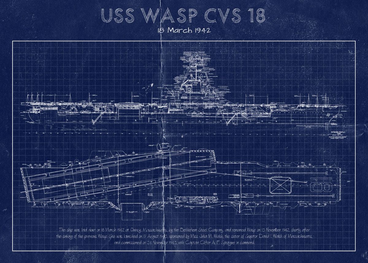 'USS Wasp CVS 18' Poster, picture, metal print, paint by Marc Anthony ...