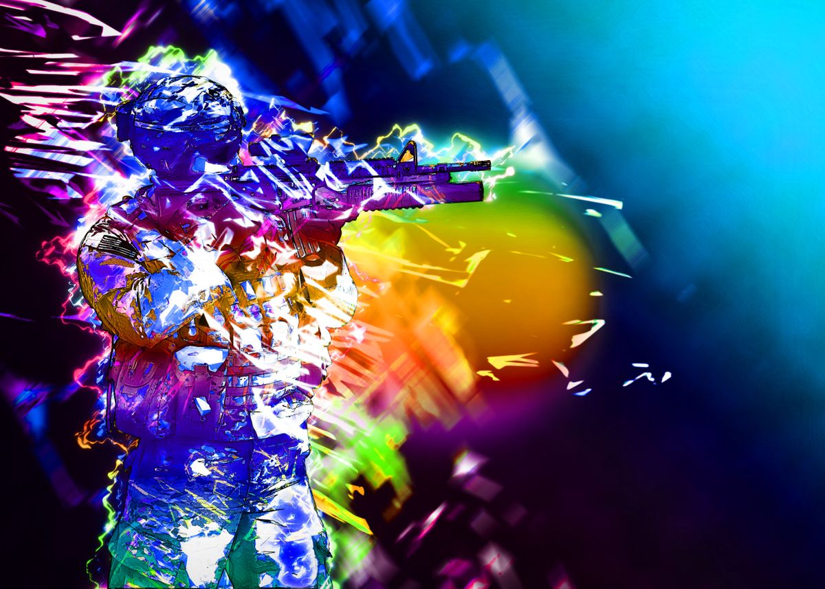 'Polyart soldier and rifle' Poster, picture, metal print, paint by ...