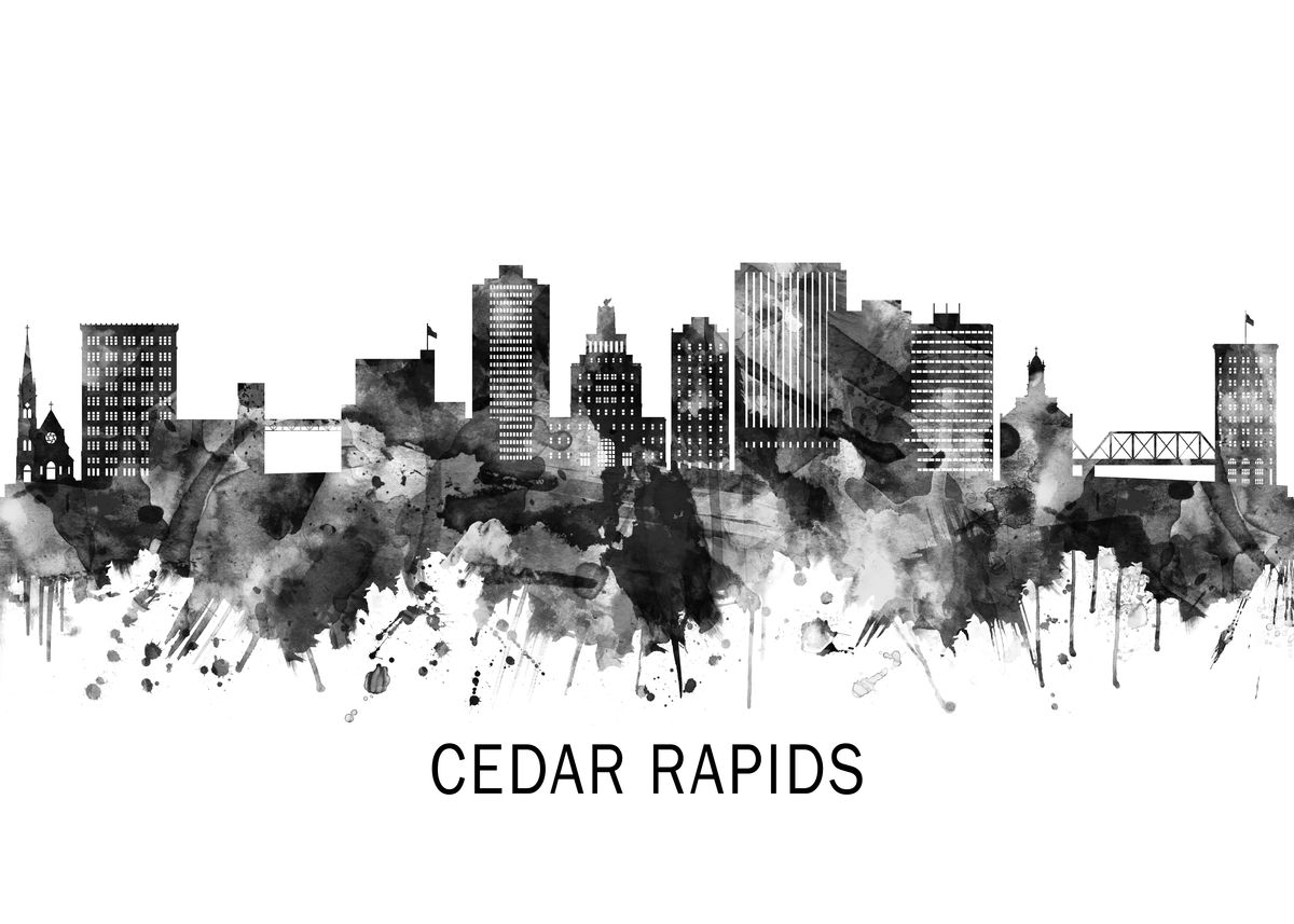 'Cedar Rapids Iowa Skyline ' Poster, picture, metal print, paint by ...