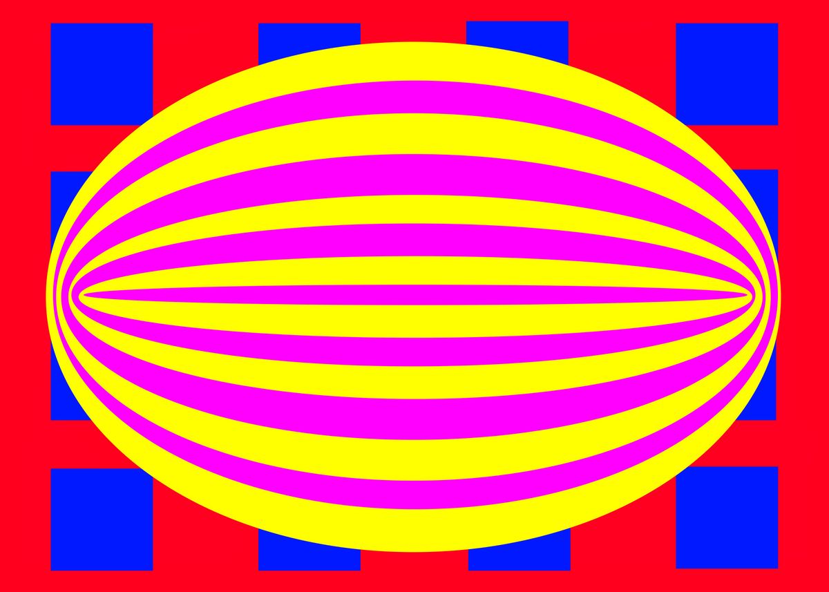 'Yellow Elipse on Red' Poster, picture, metal print, paint by Avery ...