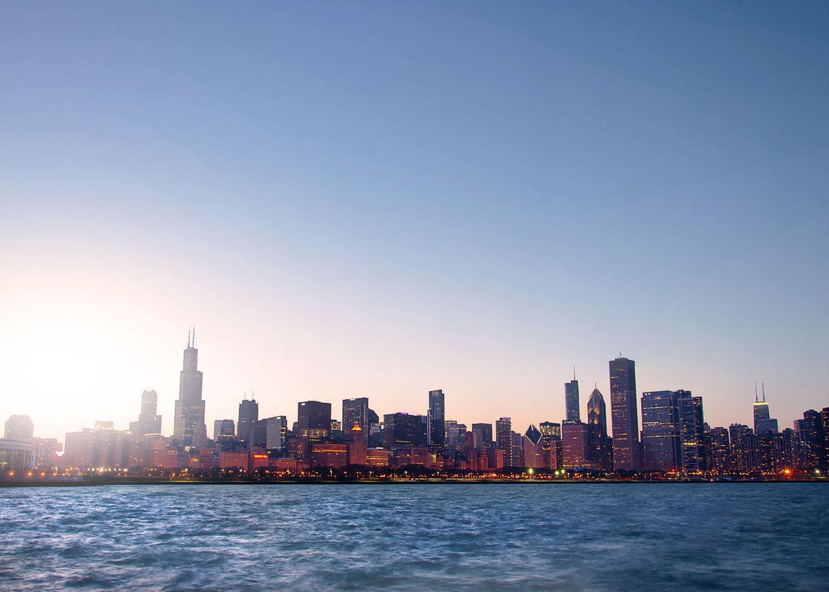 'Chicago Skyline Sunset' Poster by Ray Flores | Displate
