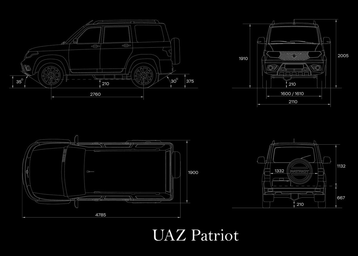 'UAZ Patriot 2019 Blueprint' Poster, picture, metal print, paint by B ...