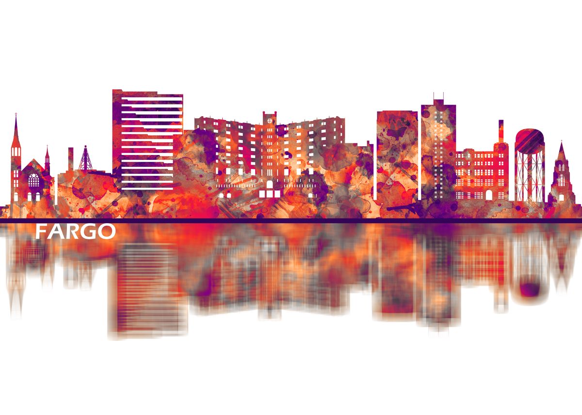 'Fargo North Dakota Skyline' Poster, picture, metal print, paint by ...