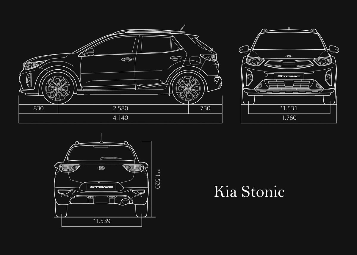 'Kia Stonic 2017 Blueprint' Poster by B & W Arts | Displate