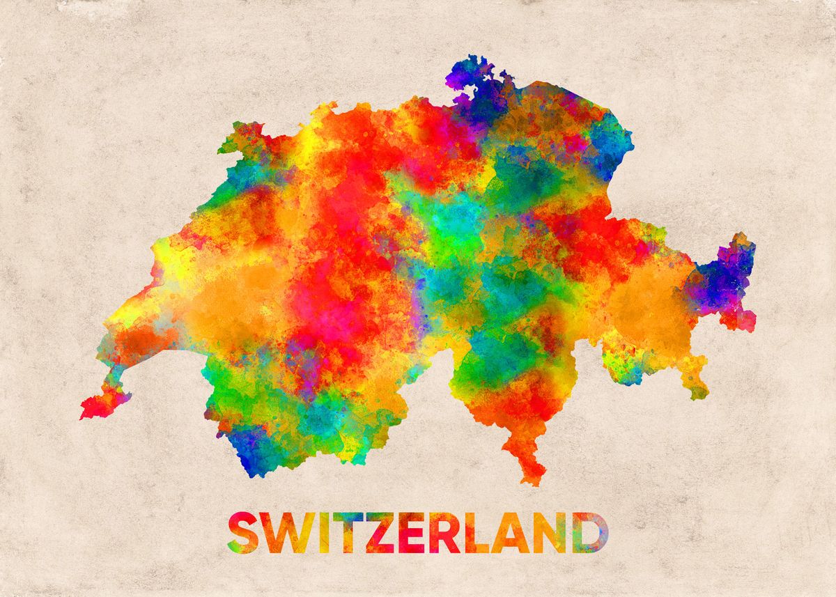 'switzerland map' Poster, picture, metal print, paint by SplashDesign ...