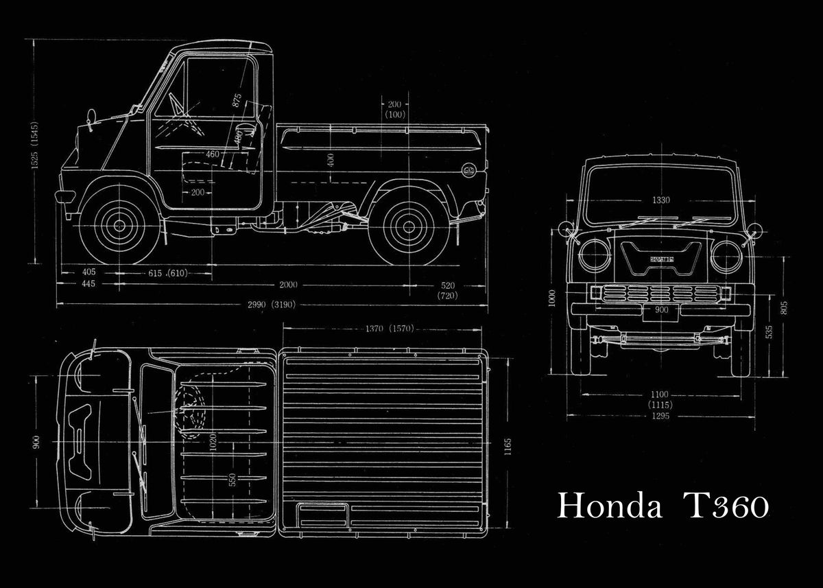 'Honda T360 ' Poster, picture, metal print, paint by B & W Arts | Displate