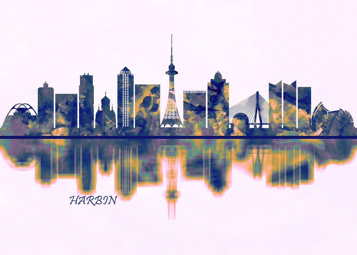 'Harbin Skyline' Poster, picture, metal print, paint by Towseef Dar ...