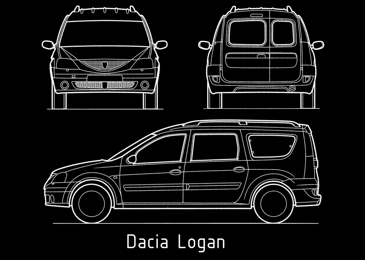 'Dacia Logan 2005 Blueprint' Poster by Retal | Displate