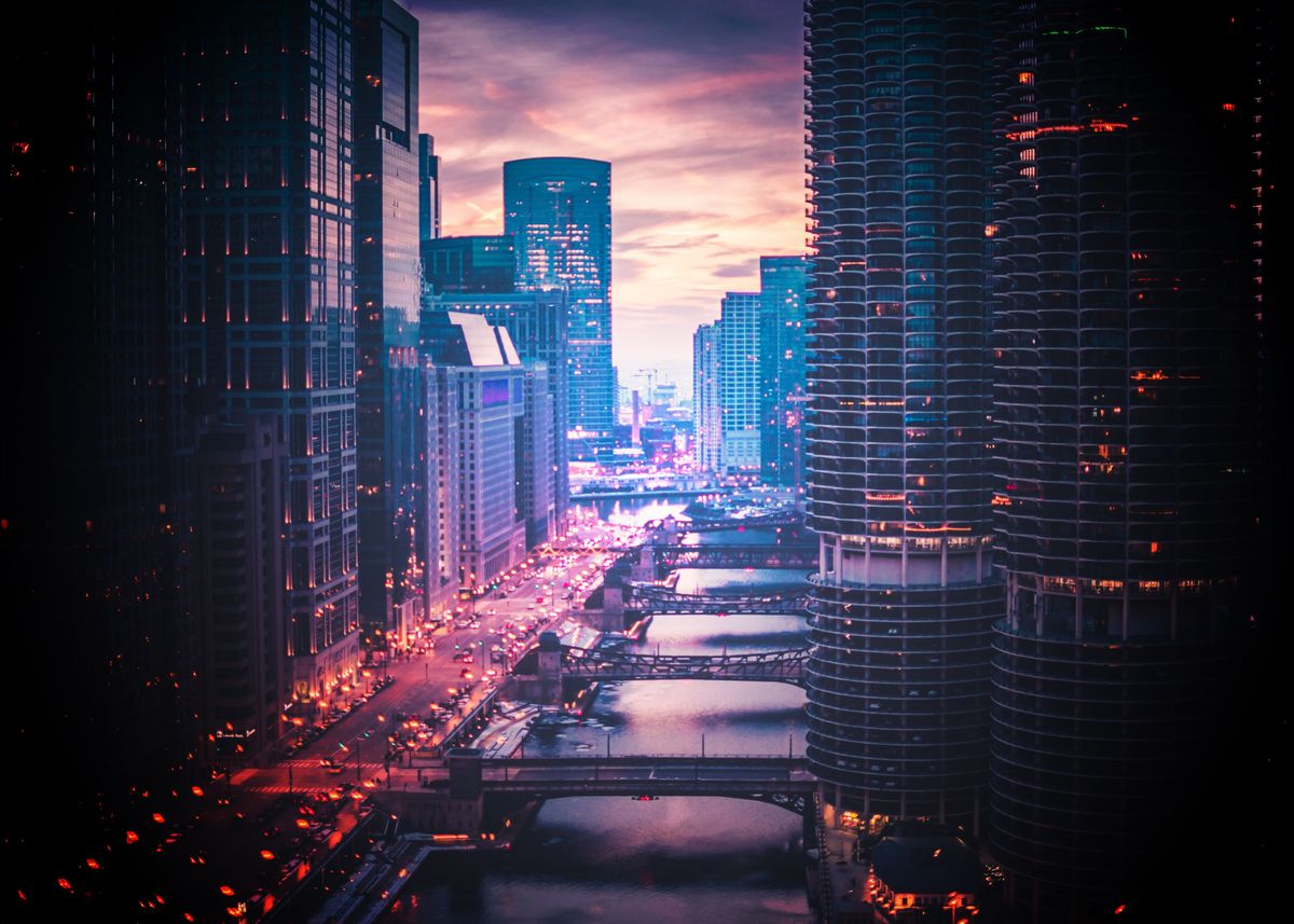 'Chicago sunset ' Poster, picture, metal print, paint by HodGescon ...