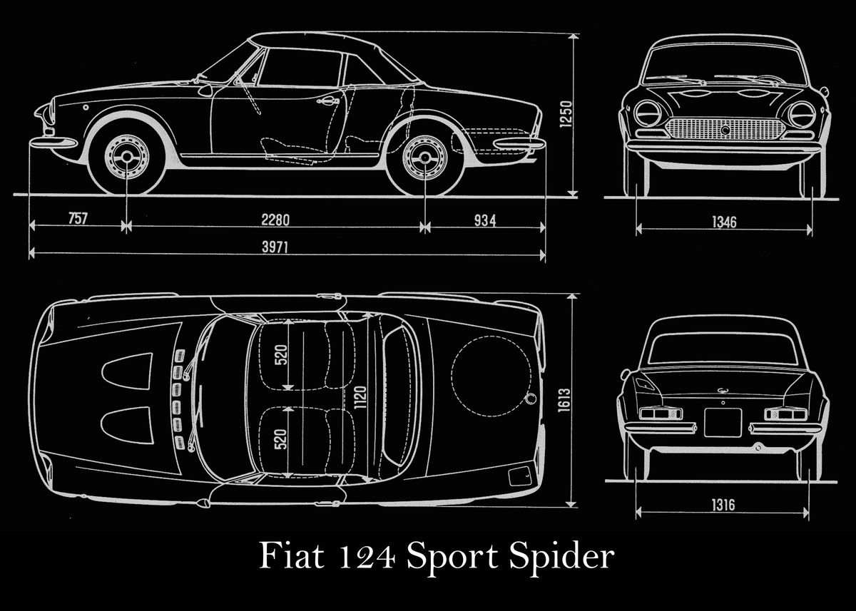 'Fiat 124 Sport Spider ' Poster, picture, metal print, paint by B & W ...