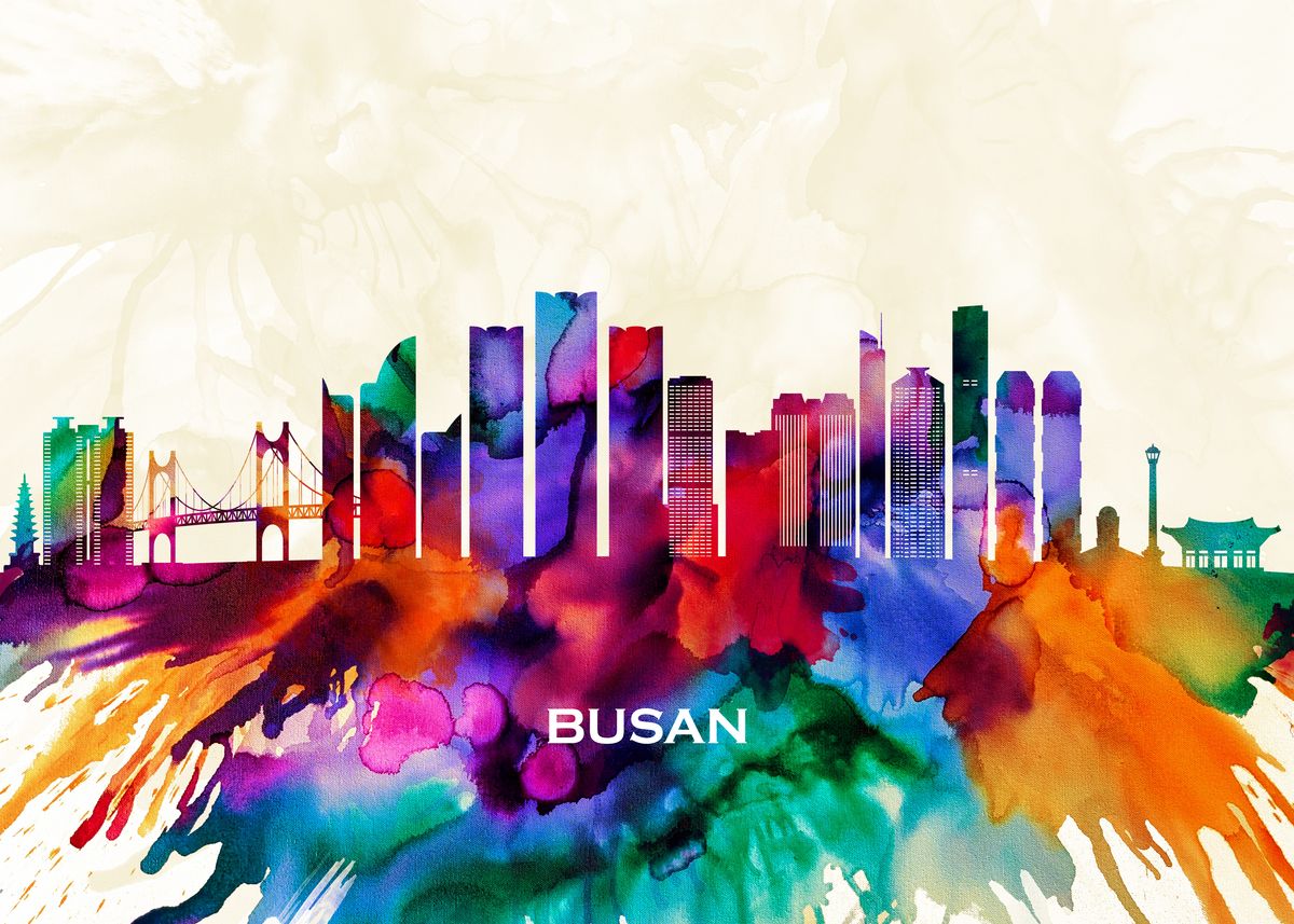 'Busan Skyline' Poster, picture, metal print, paint by Towseef Dar ...