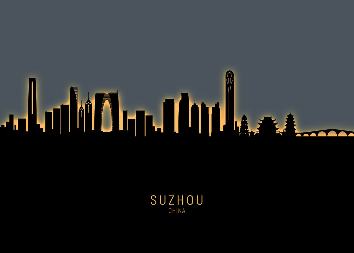 'Suzhou Skyline China' Poster, picture, metal print, paint by Michael ...