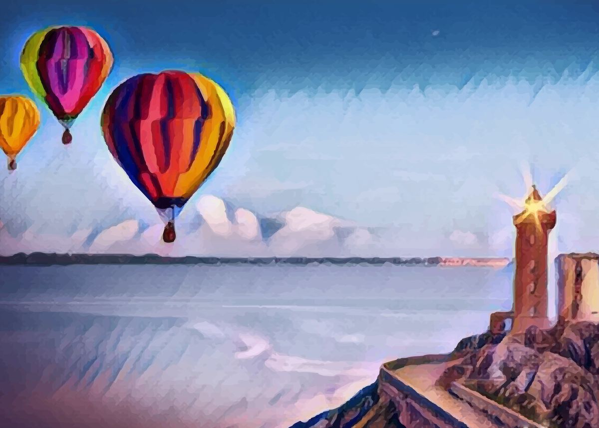 'Air Balloons on lighthouse' Poster, picture, metal print, paint by ...