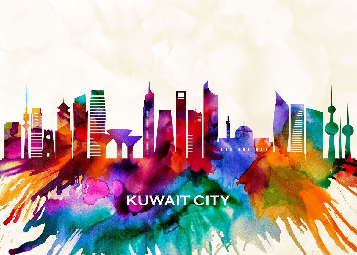 'Kuwait City Skyline' Poster, picture, metal print, paint by Towseef ...