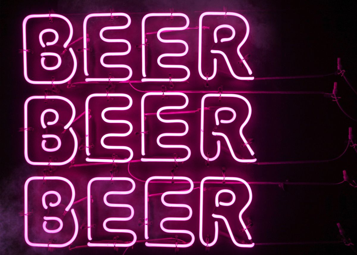 'Pink Beer Sign Neon' Poster, picture, metal print, paint by Art ...
