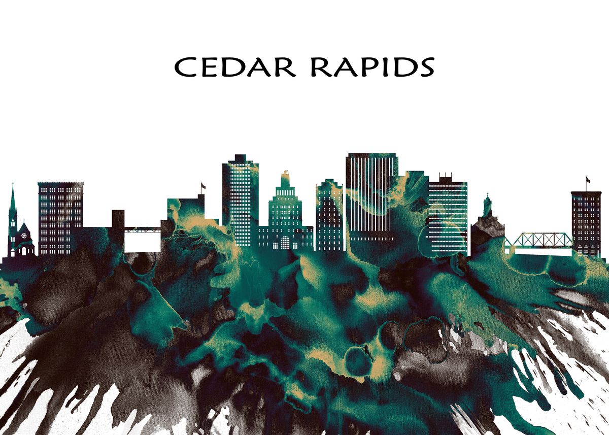 'Cedar Rapids Skyline' Poster, picture, metal print, paint by Towseef ...