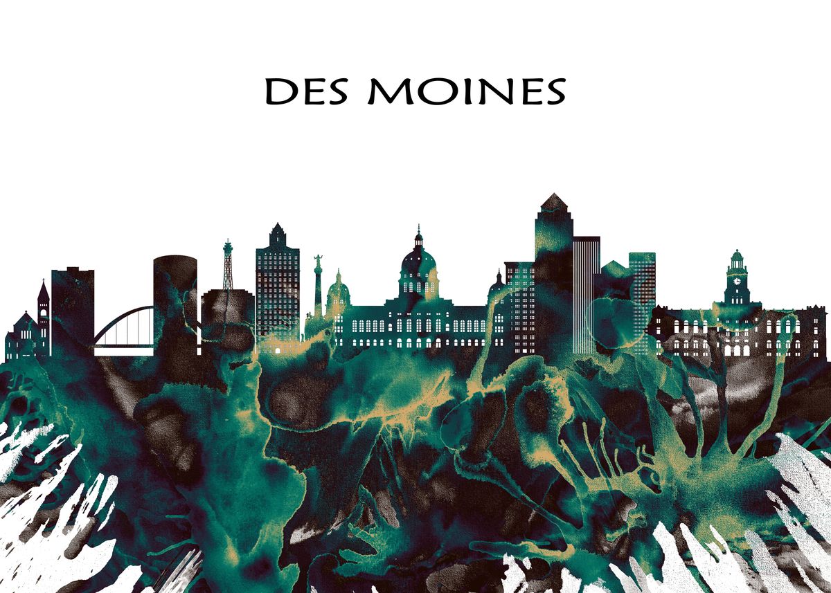 'Des Moines Skyline' Poster, picture, metal print, paint by Towseef Dar ...