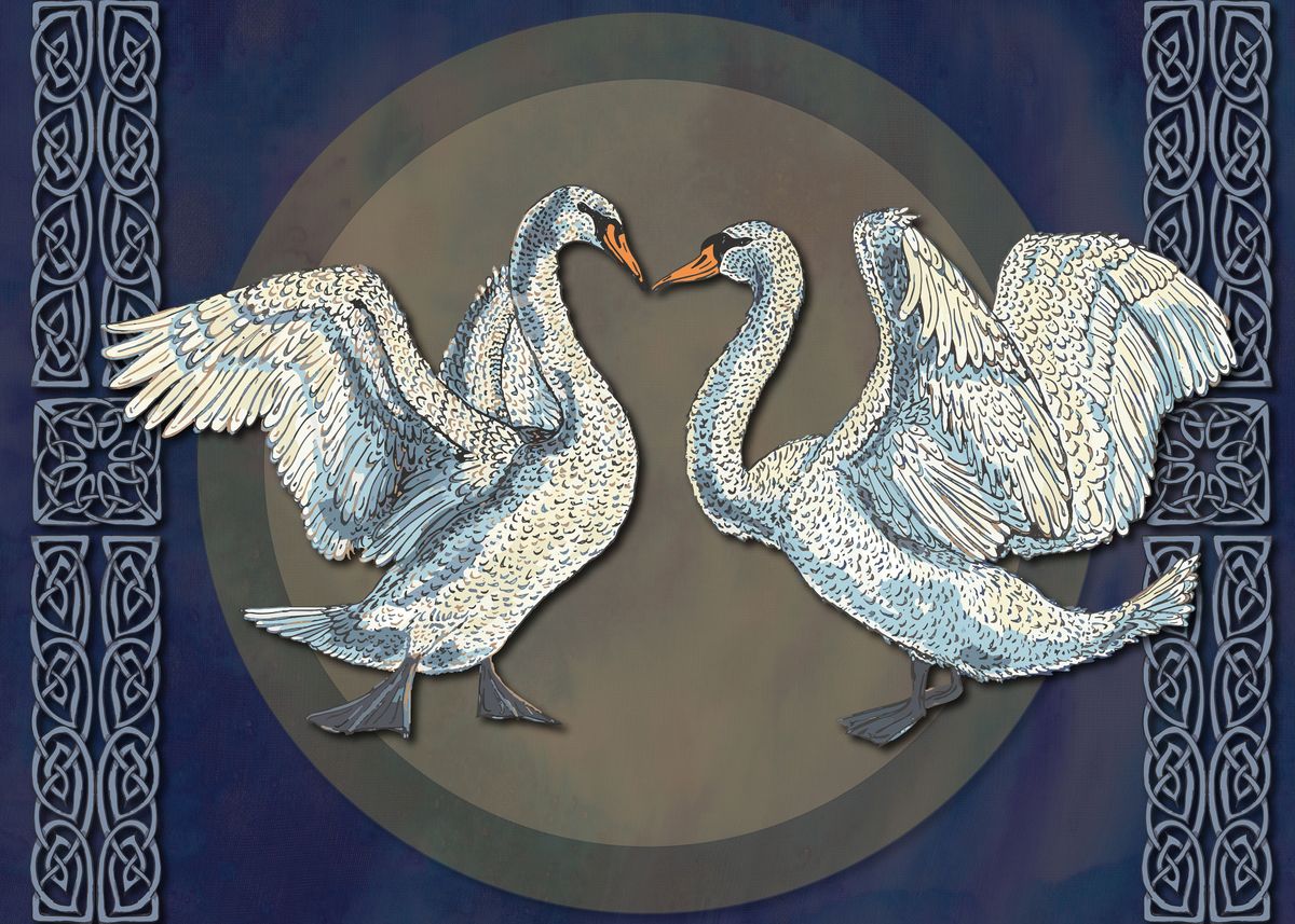 'Celtic Swans' Poster, picture, metal print, paint by Lotti Brown ...