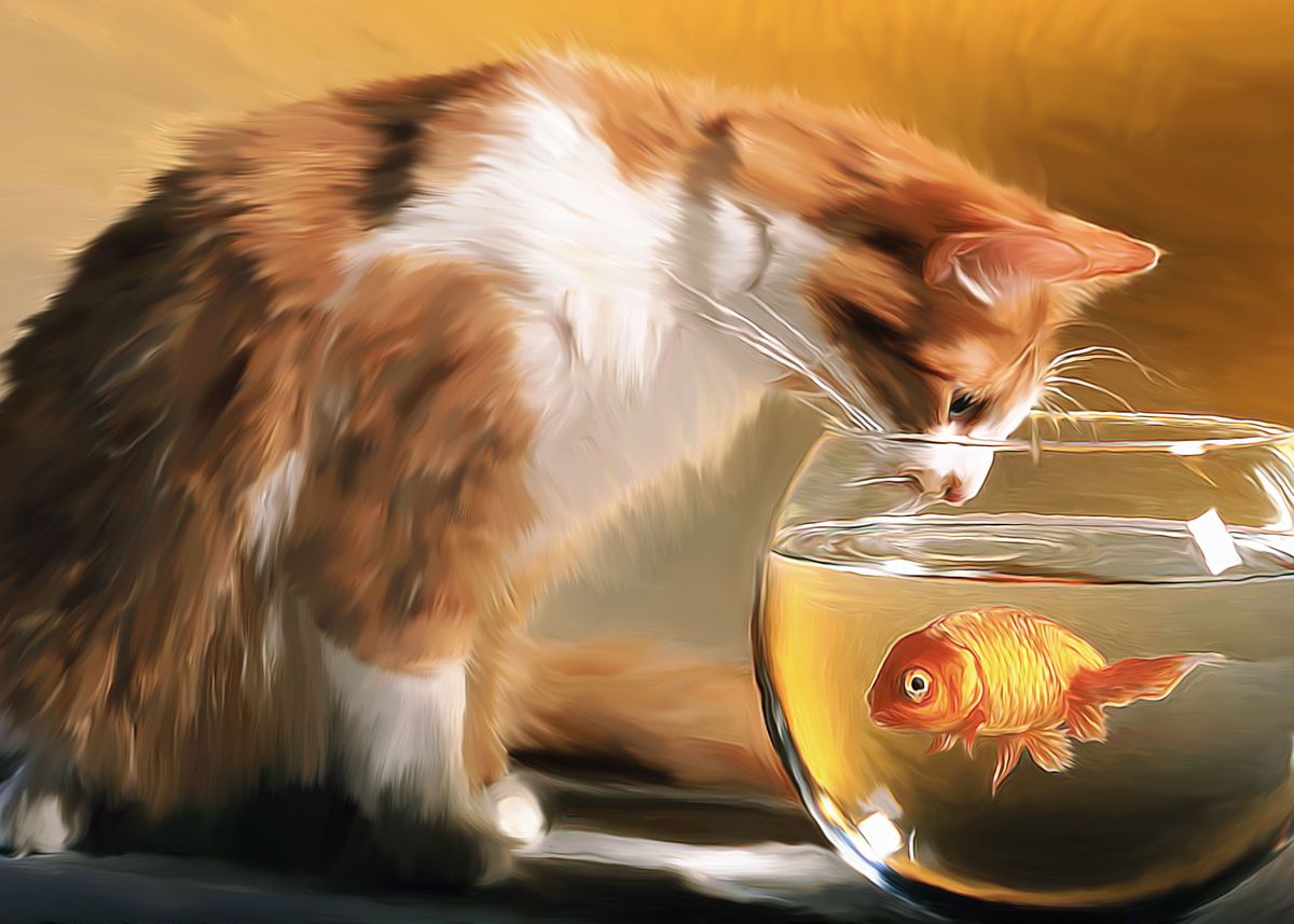 ' Cat and Fish' Poster, picture, metal print, paint by Erfan Efendi ...