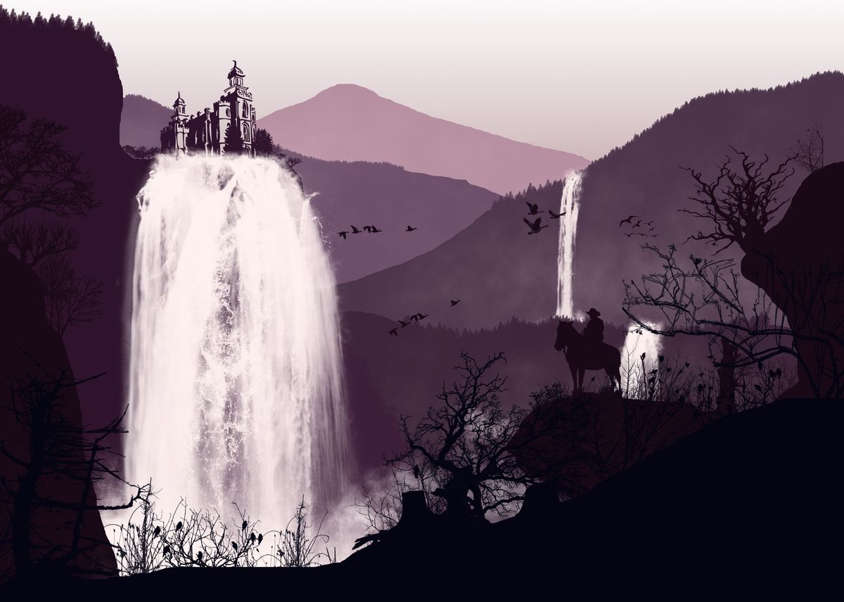 'Waterfall Temple ' Poster, picture, metal print, paint by Swan Dee ...
