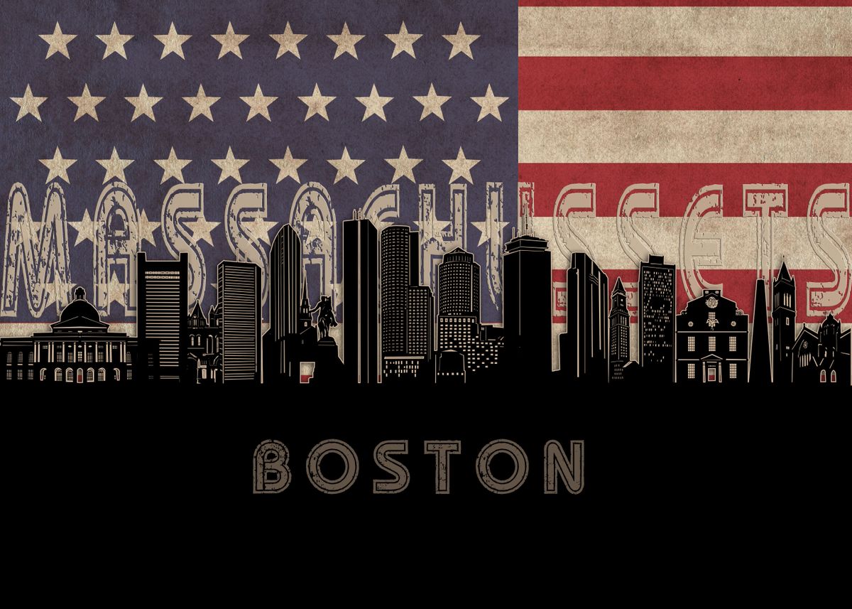 'boston skyline flag' Poster, picture, metal print, paint by Bekim Art ...