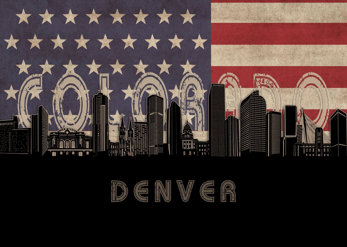 'denver skyline flag' Poster, picture, metal print, paint by Bekim Art ...