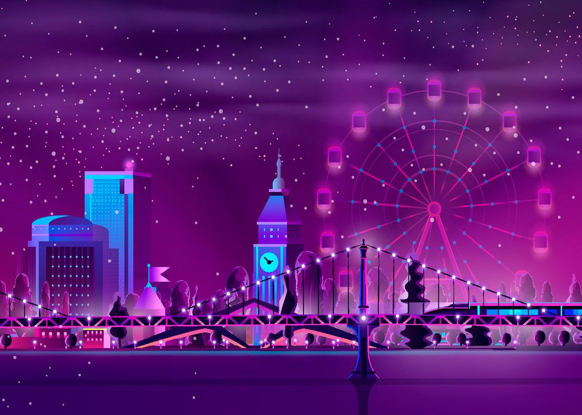 'Synthwave Neon London' Poster, picture, metal print, paint by ...