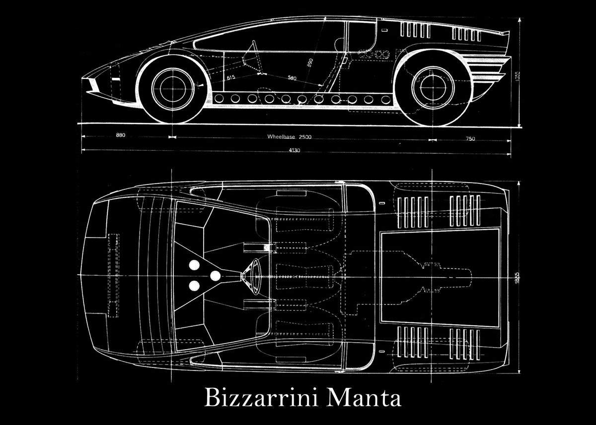 'Bizzarrini Manta blueprint' Poster, picture, metal print, paint by B ...