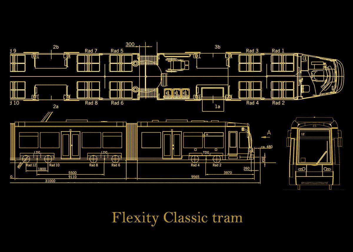 'Flexity Classic tram gold' Poster, picture, metal print, paint by B ...