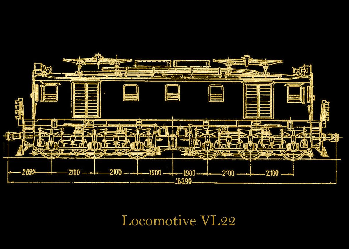 'Locomotive VL22 gold' Poster by B & W Arts | Displate