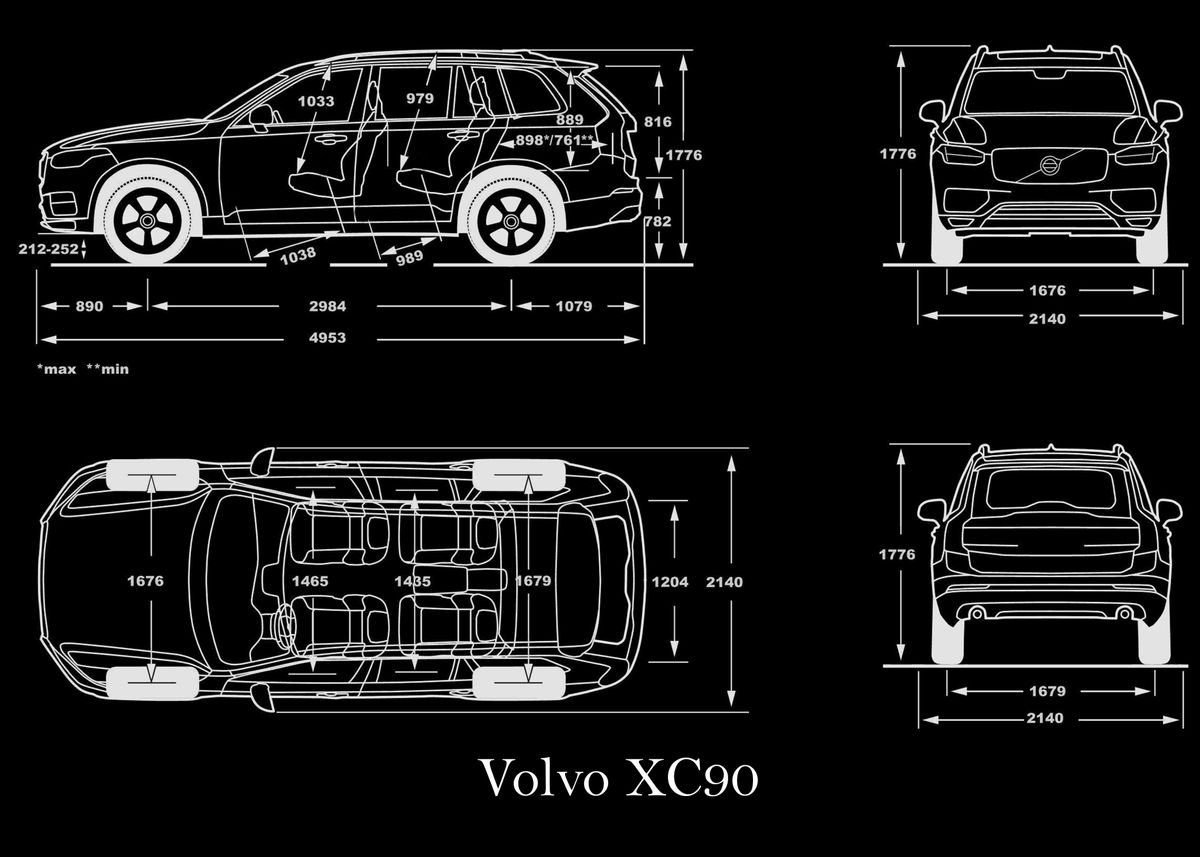 'Volvo XC90 2019 Blueprint' Poster by B & W Arts | Displate