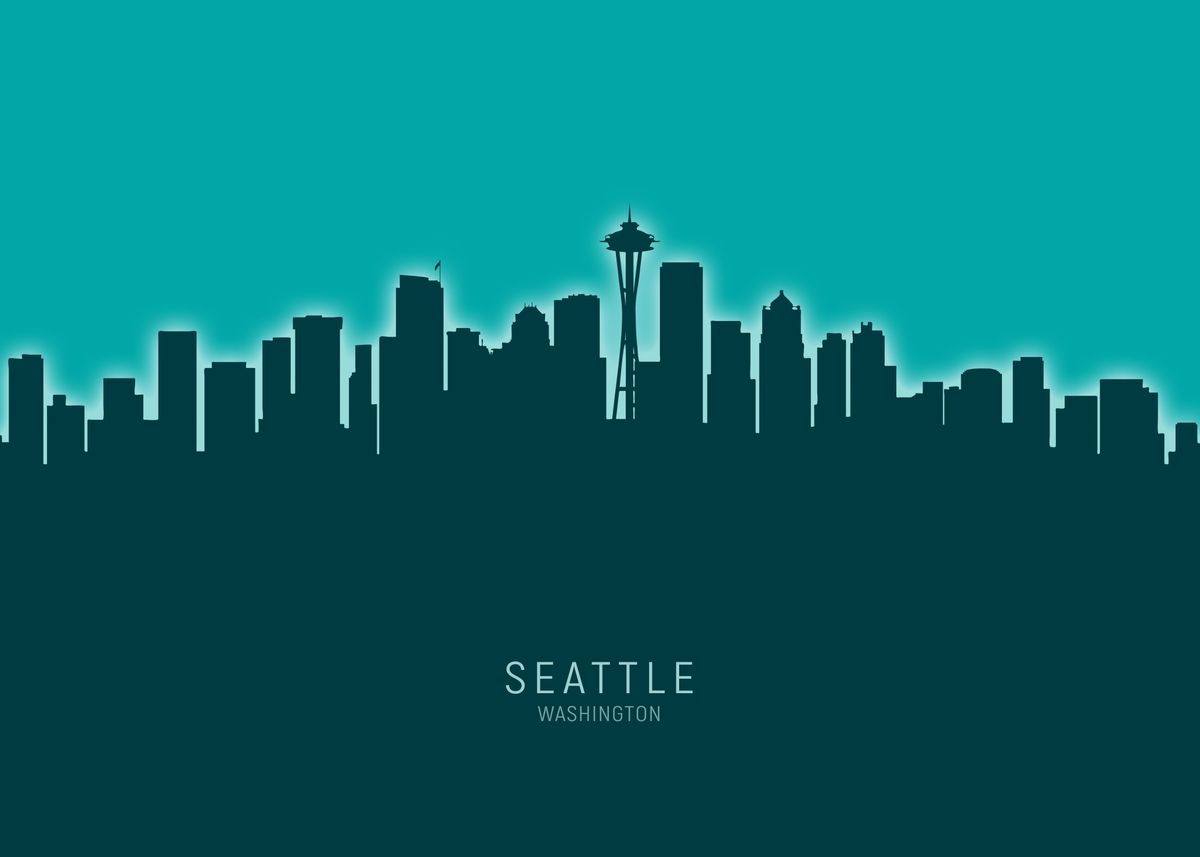 'Seattle Skyline Washington' Poster, picture, metal print, paint by ...