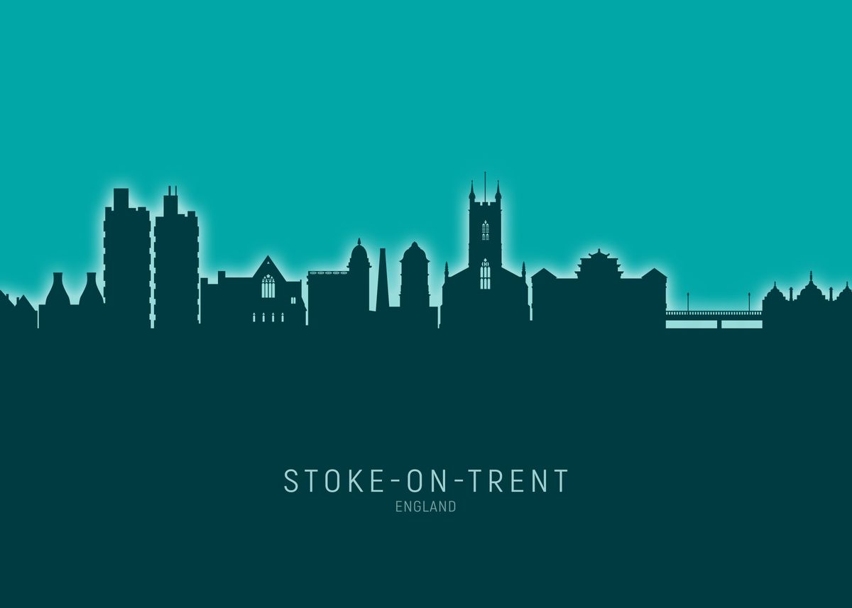 'Stoke on Trent Skyline' Poster, picture, metal print, paint by Michael ...