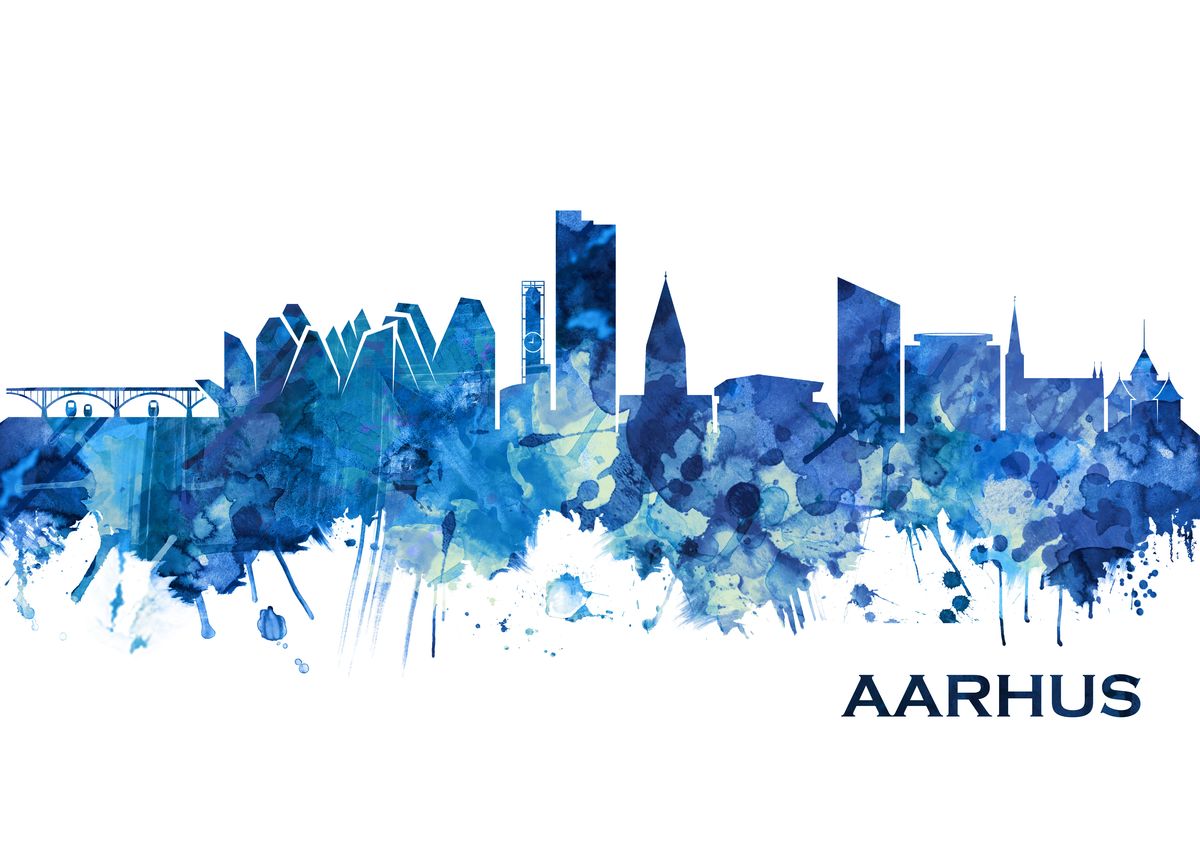'Aarhus Denmark Skyline' Poster, picture, metal print, paint by Towseef ...