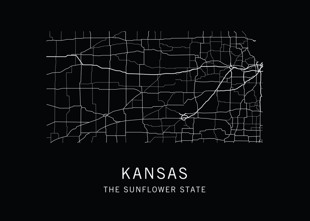 'Kansas State Road Map' Poster, picture, metal print, paint by Clark ...