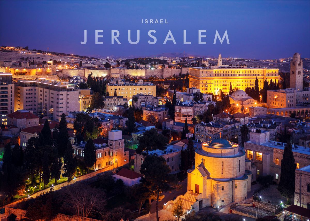 'Jerusalem skyline night' Poster, picture, metal print, paint by Ez ...