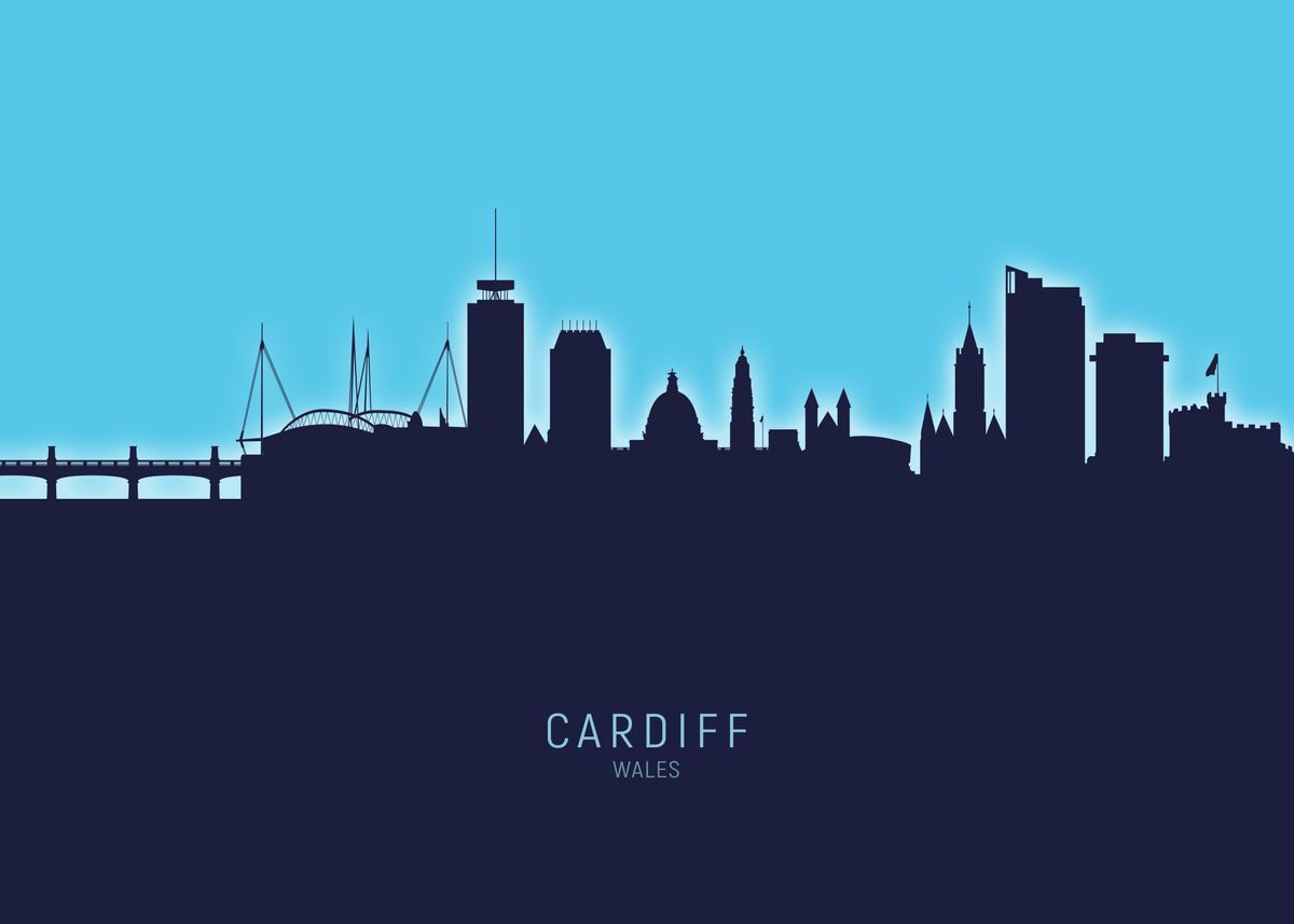 'Cardiff Skyline Wales' Poster, picture, metal print, paint by Michael ...