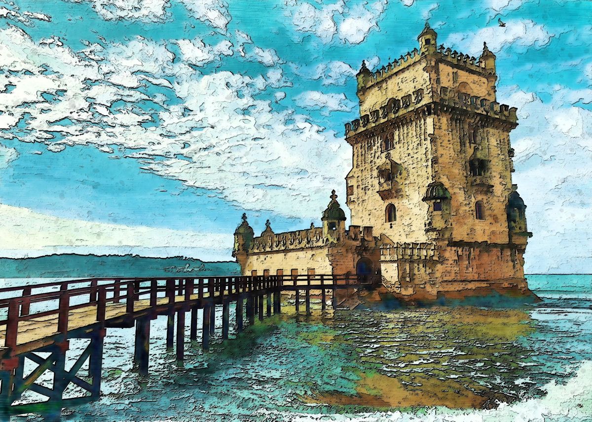 'Belem Tower Lisbon Artwork' Poster, picture, metal print, paint by ...
