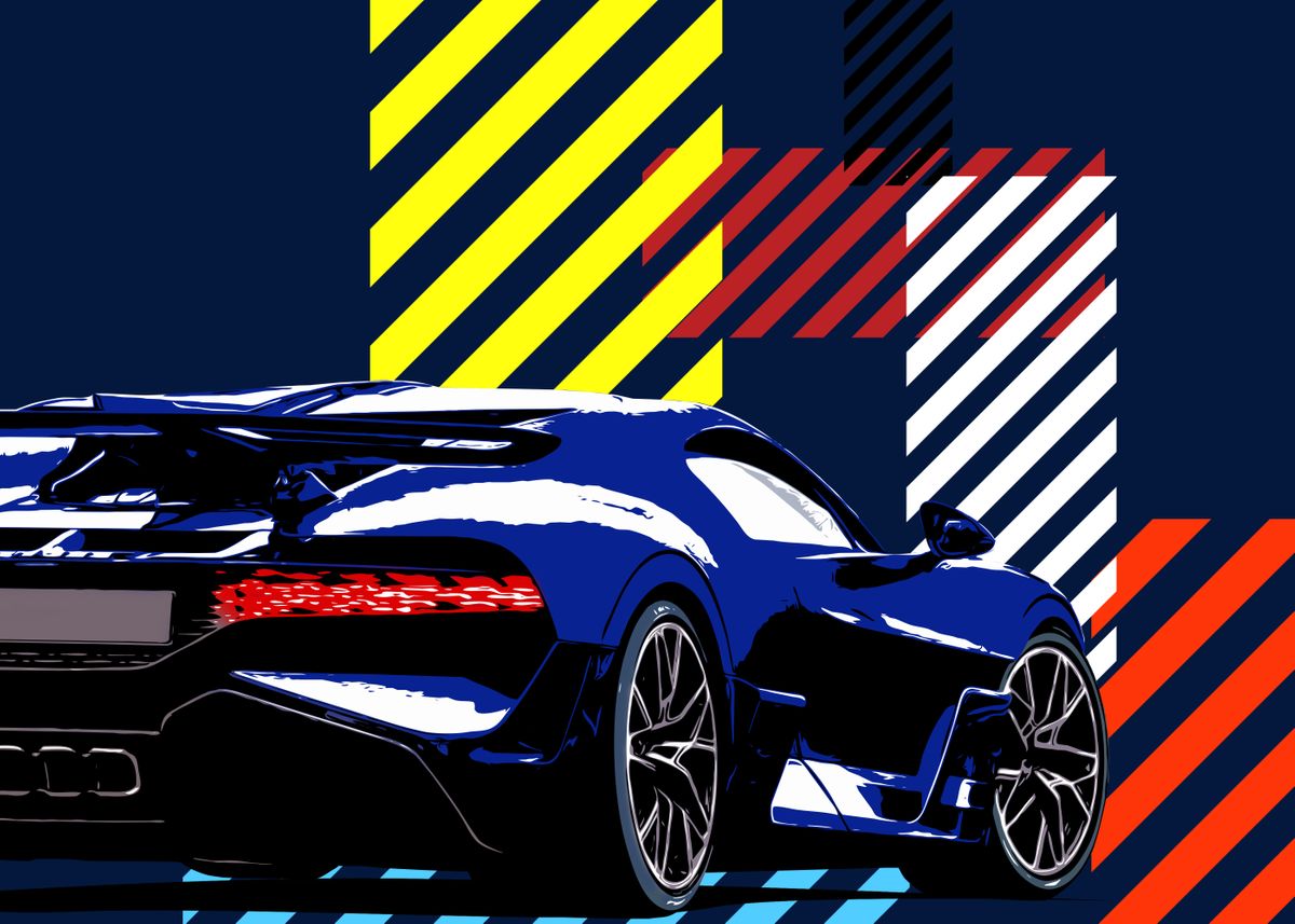 'Blue Car' Poster, picture, metal print, paint by Pegasus Art | Displate